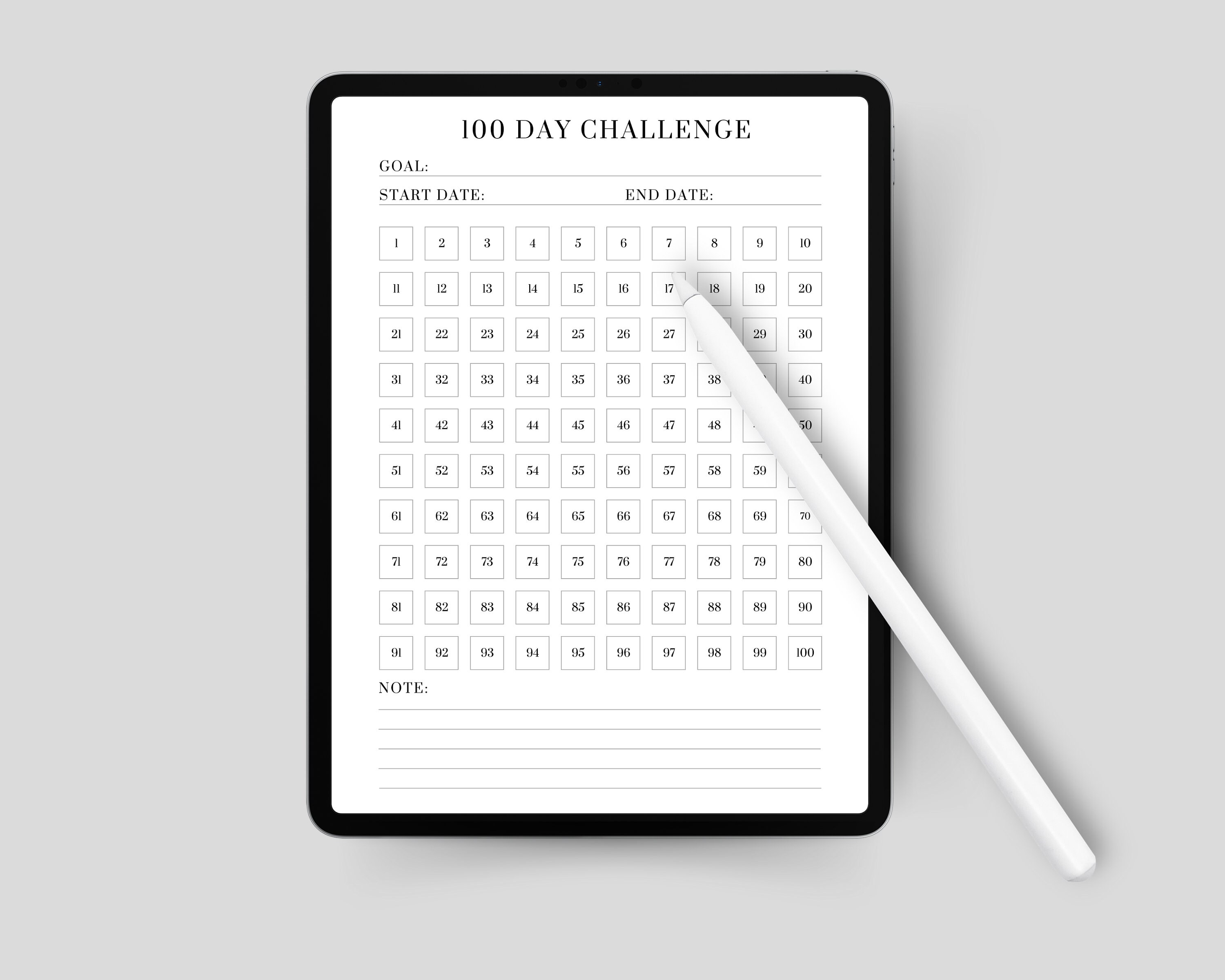 100 Day Challenge Tracker Printable | Goal Progress PDF | A4 Letter ...