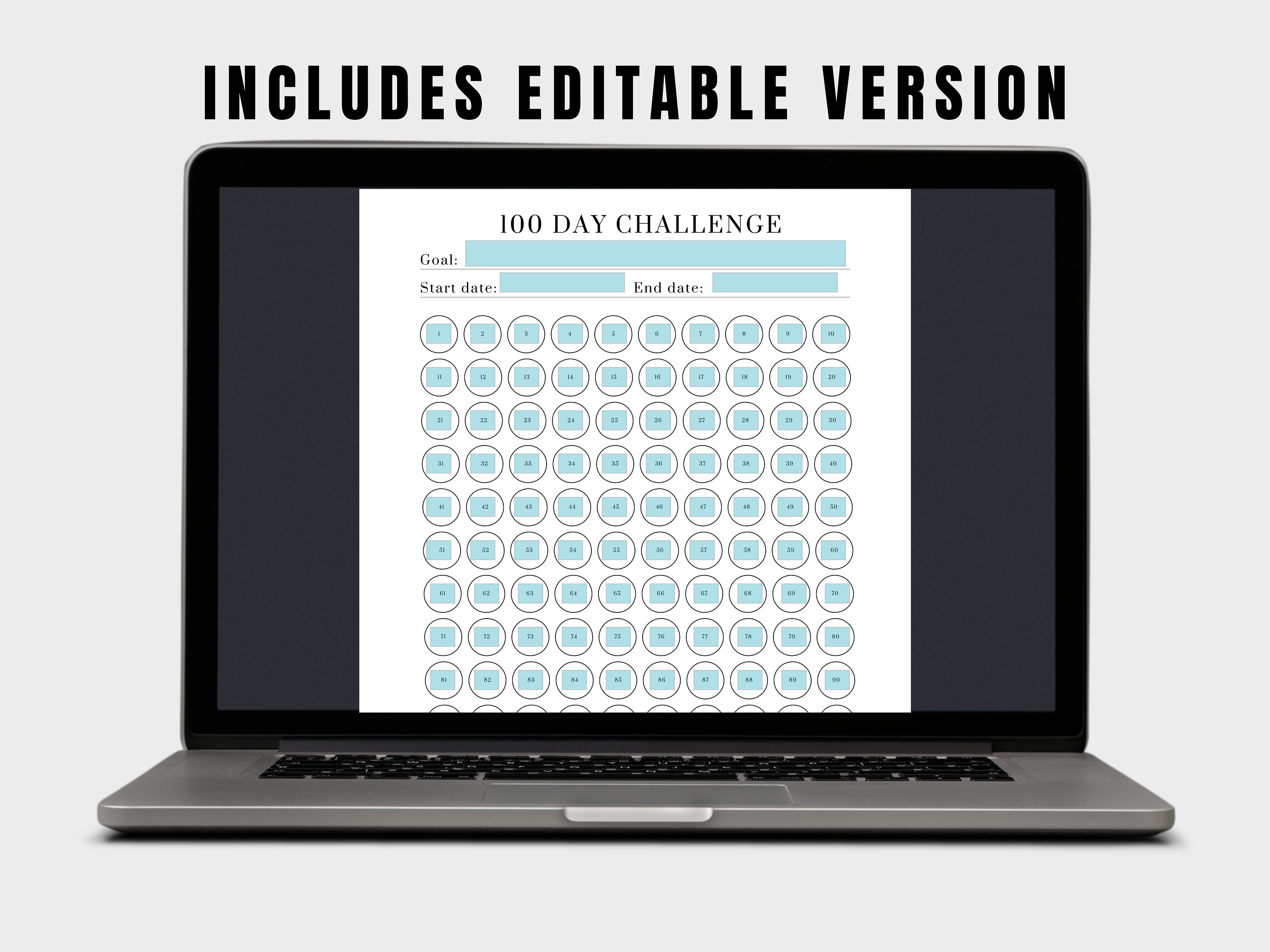 100 Day Challenge Tracker | Printable | Editable PDF | Digital Download ...