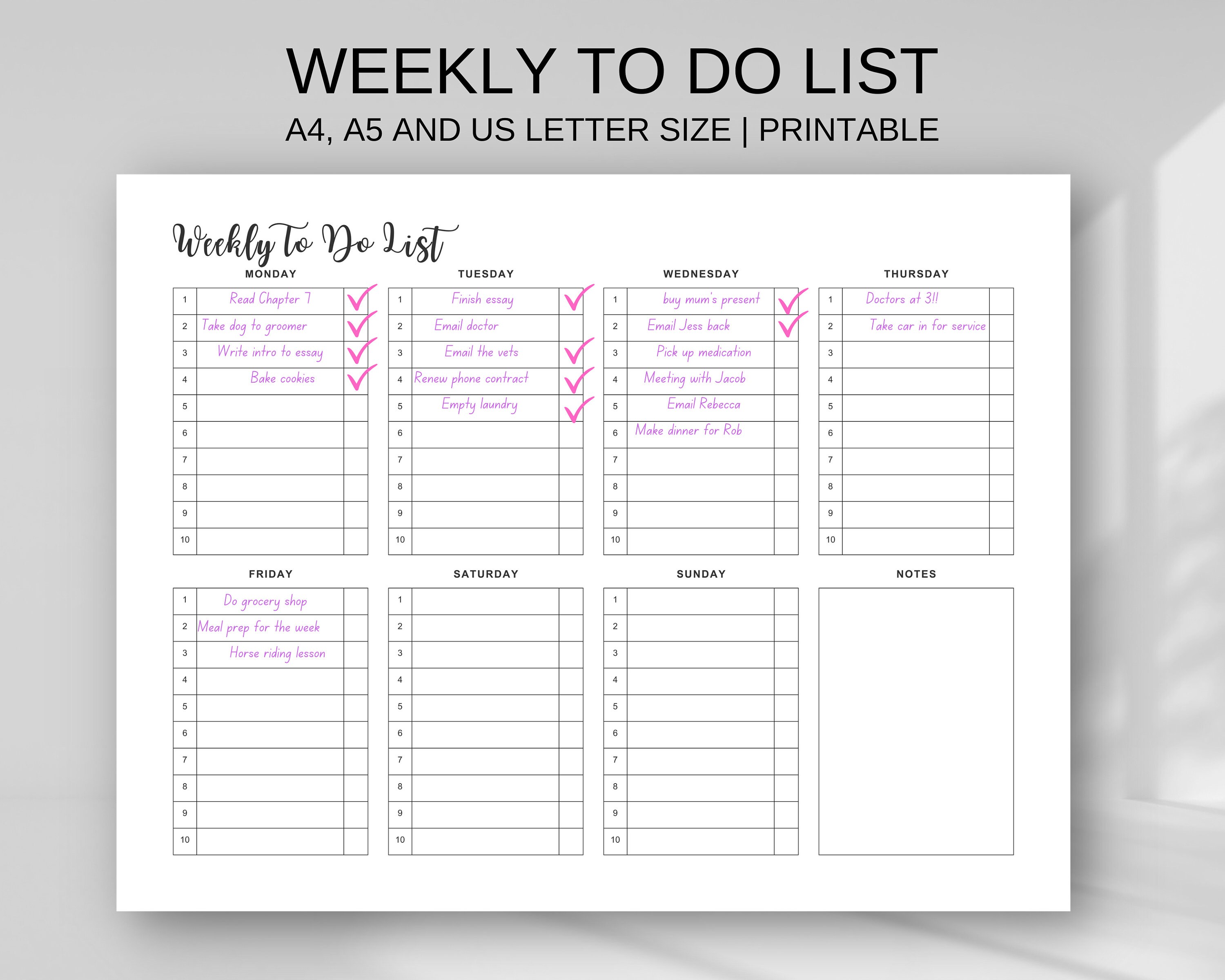 Weekly to Do List Printable Weekly Task List Weekly - Etsy