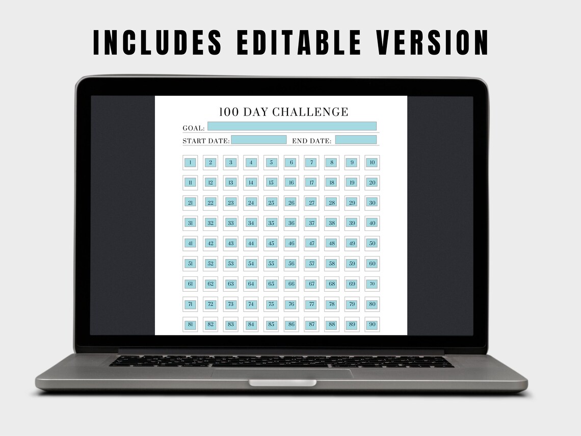 100 Day Challenge Tracker Printable | Goal Progress PDF | A4 Letter ...
