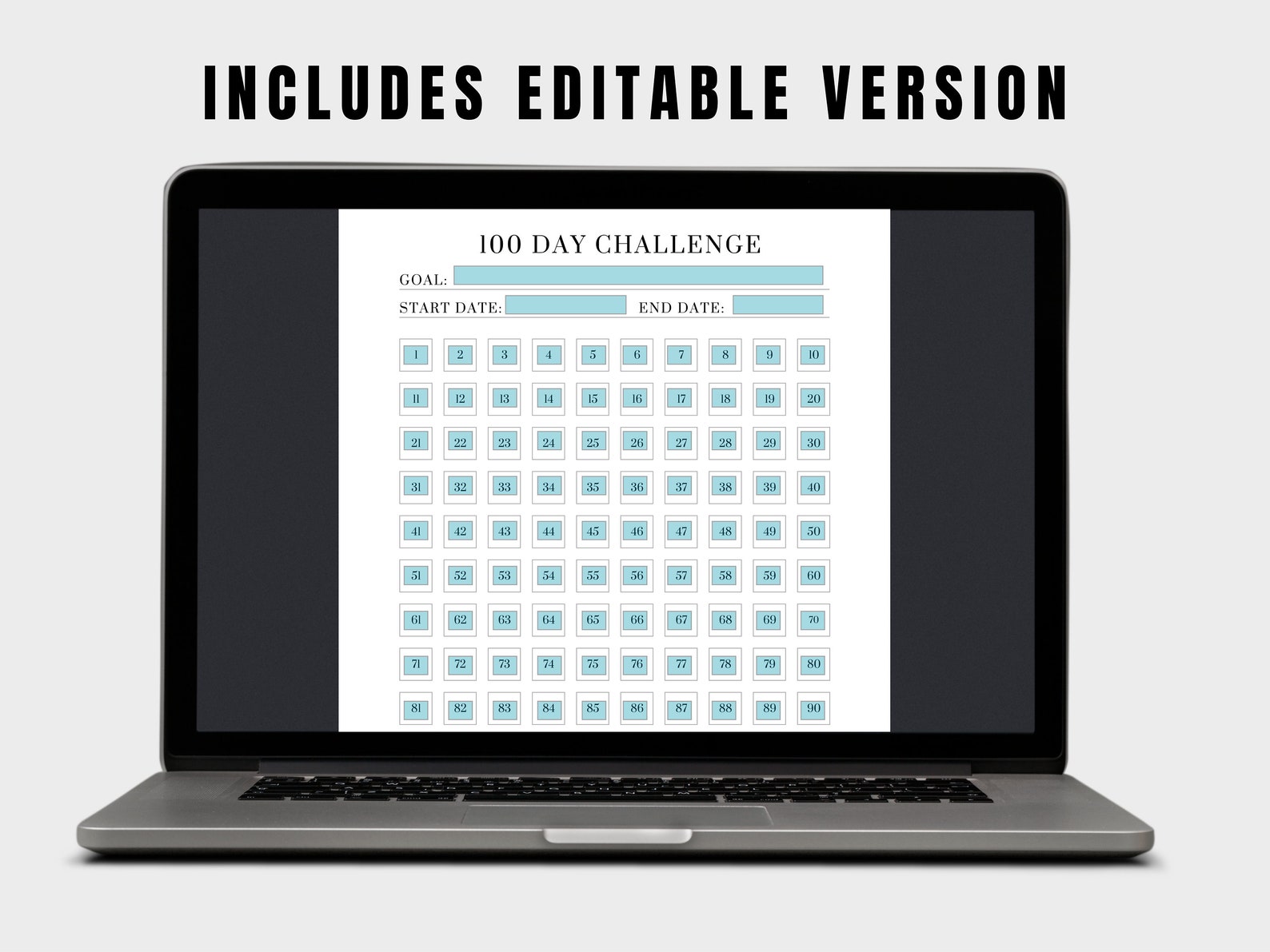 100 Day Challenge Tracker Printable | Goal Progress PDF | A4 Letter ...