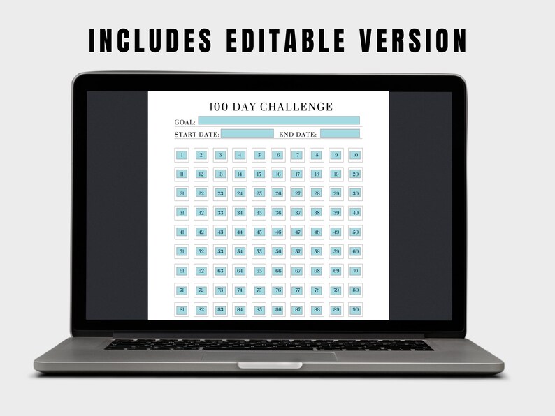 100 Day Challenge Tracker Printable | Goal Progress PDF | A4 Letter ...