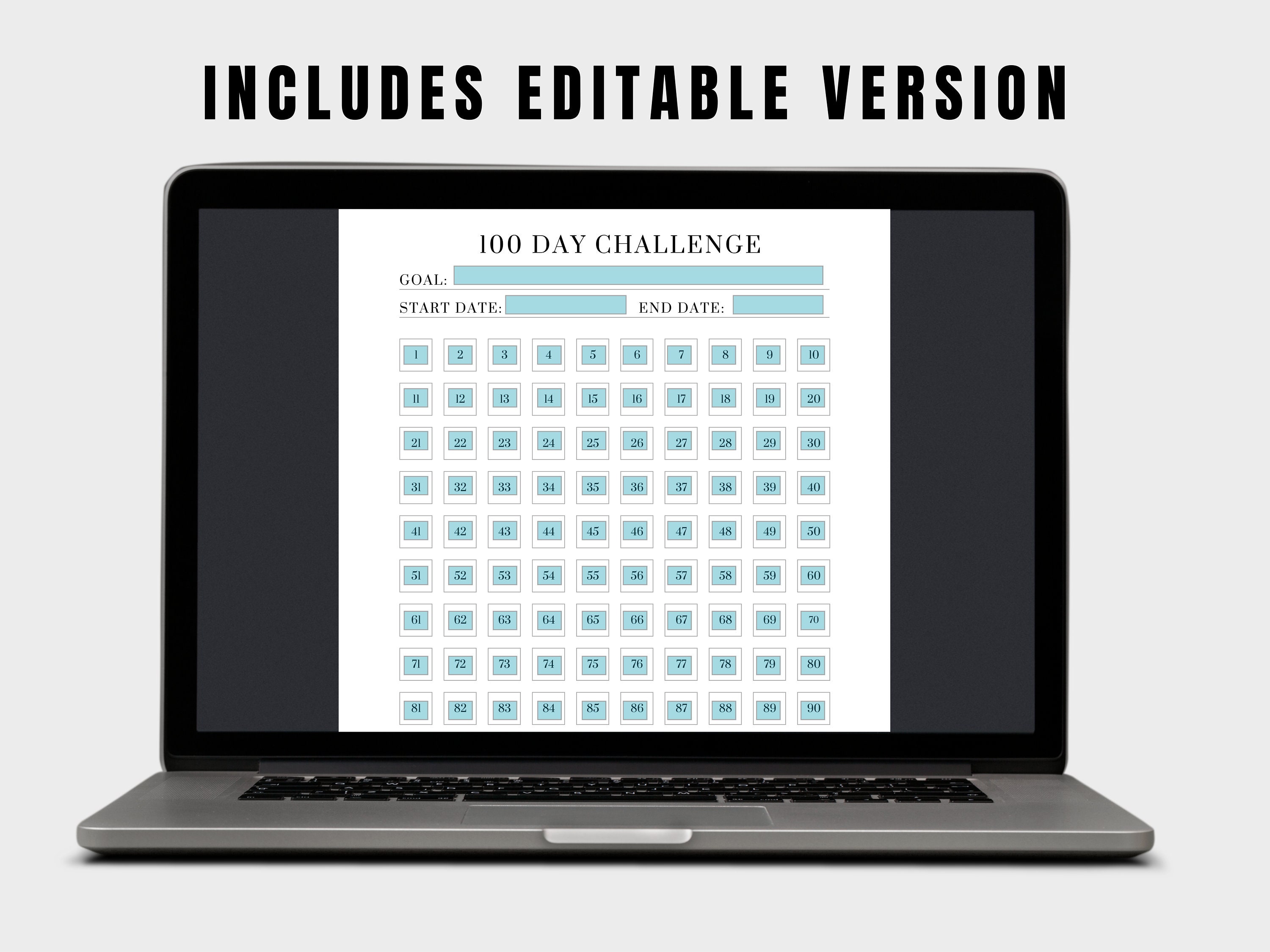 100 Day Challenge Tracker Printable | Goal Progress PDF | A4 Letter ...