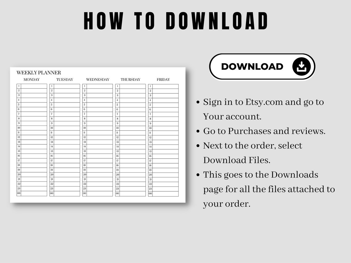 24 Hour Weekly Schedule Printable PDF 5 Day Week at a Glance - Etsy