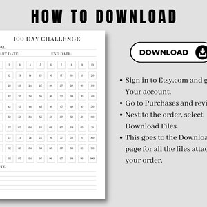100 Day Challenge Tracker Printable | Goal Progress PDF | A4 Letter ...