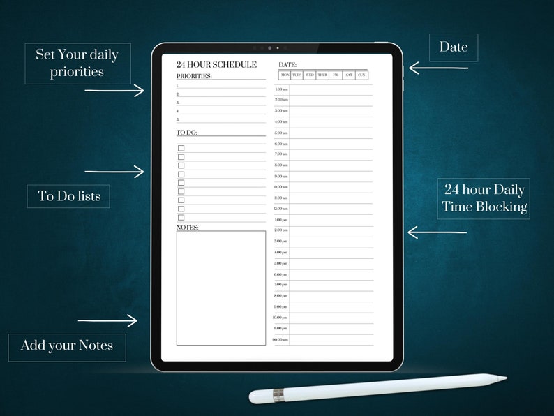 24-hour Daily Planner | Printable Digital Download for Effective Time ...