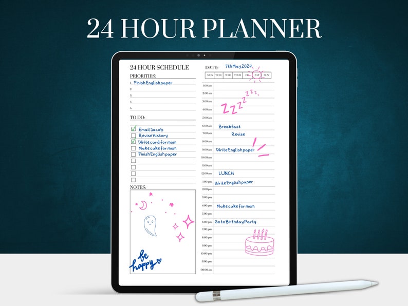 24-hour Daily Planner | Printable Digital Download for Effective Time ...