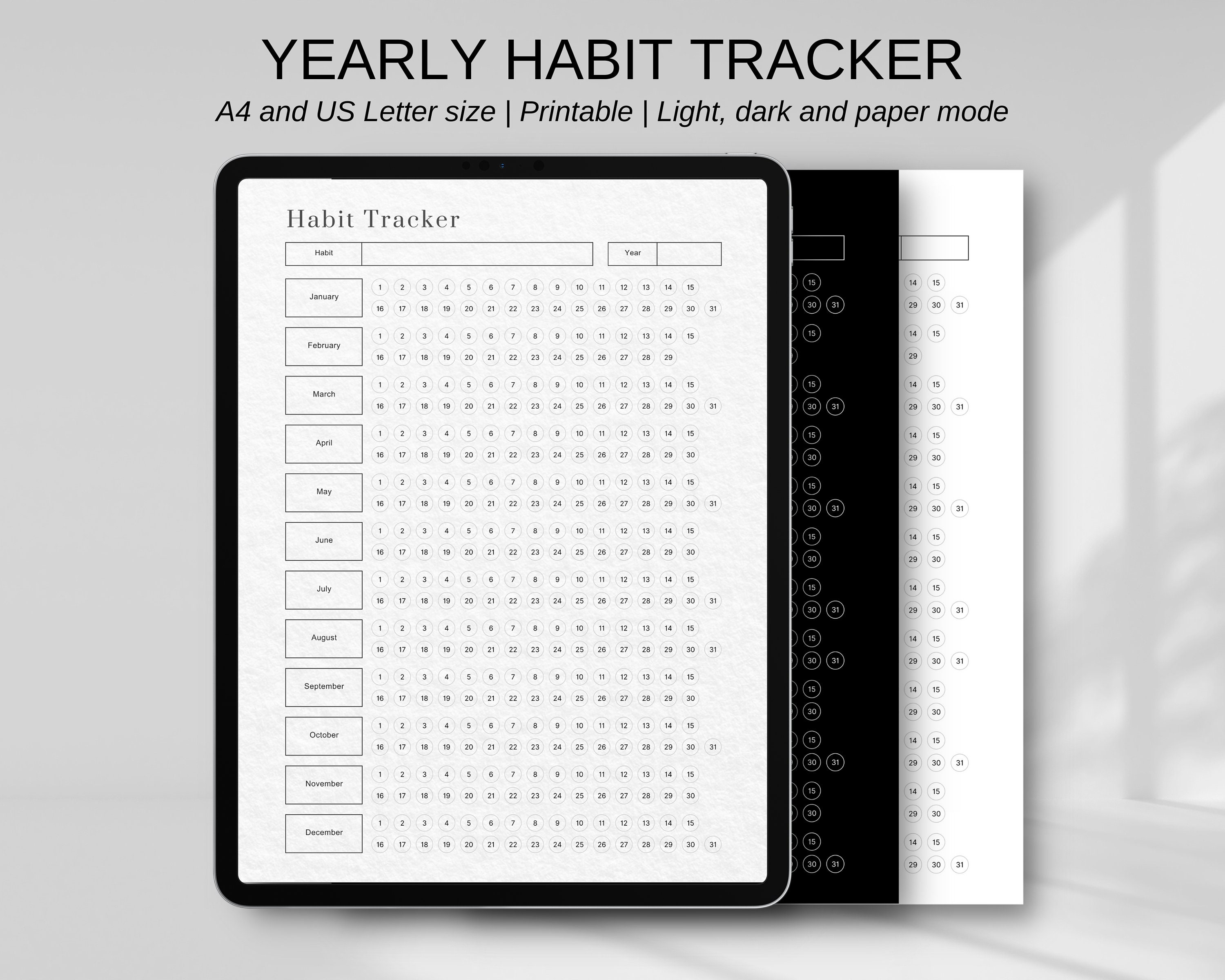 Yearly Habit Tracker | 3 Modes, Wellness Planner (printable PDF) - Etsy
