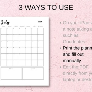 2024 Monthly Planner Printable | Minimalist Black and White Calendar ...