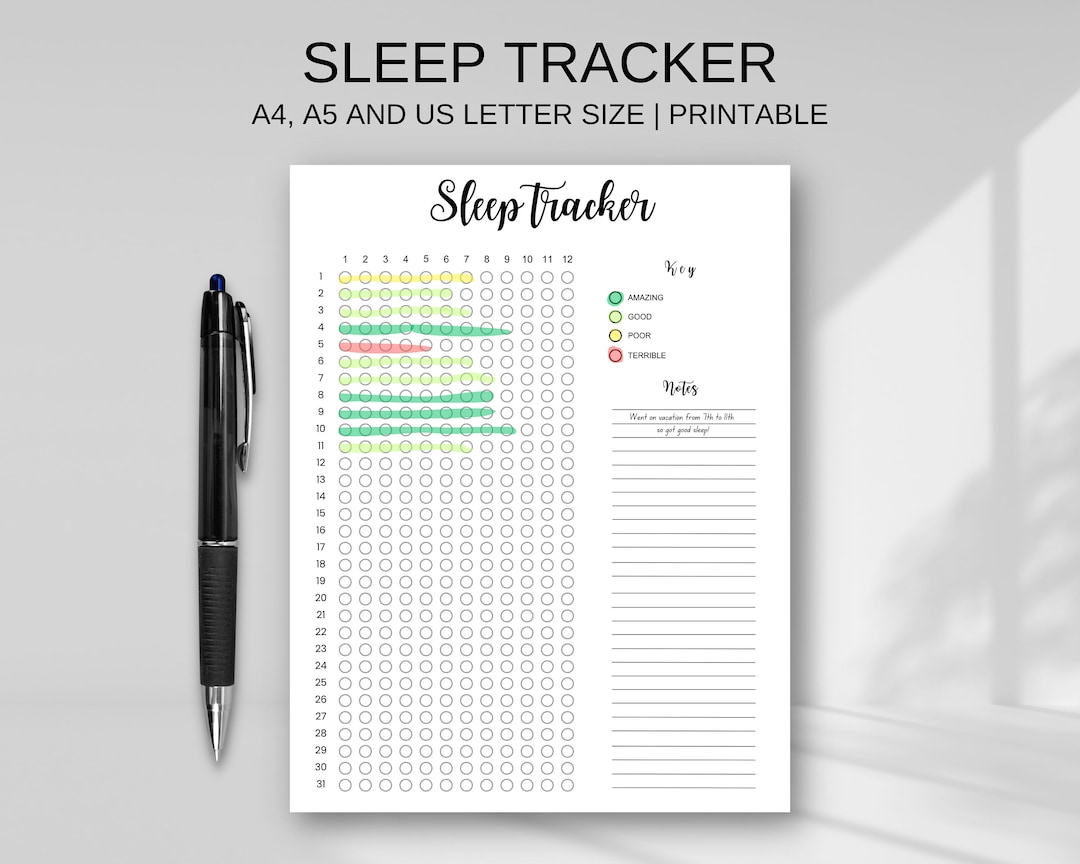 Printable Sleep Tracker Chart Log Sleep Hours Monthly Sleep Log PDF ...