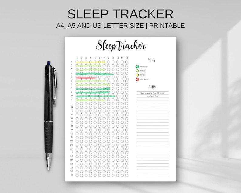 Printable Sleep Tracker Chart Log Sleep Hours Monthly - Etsy