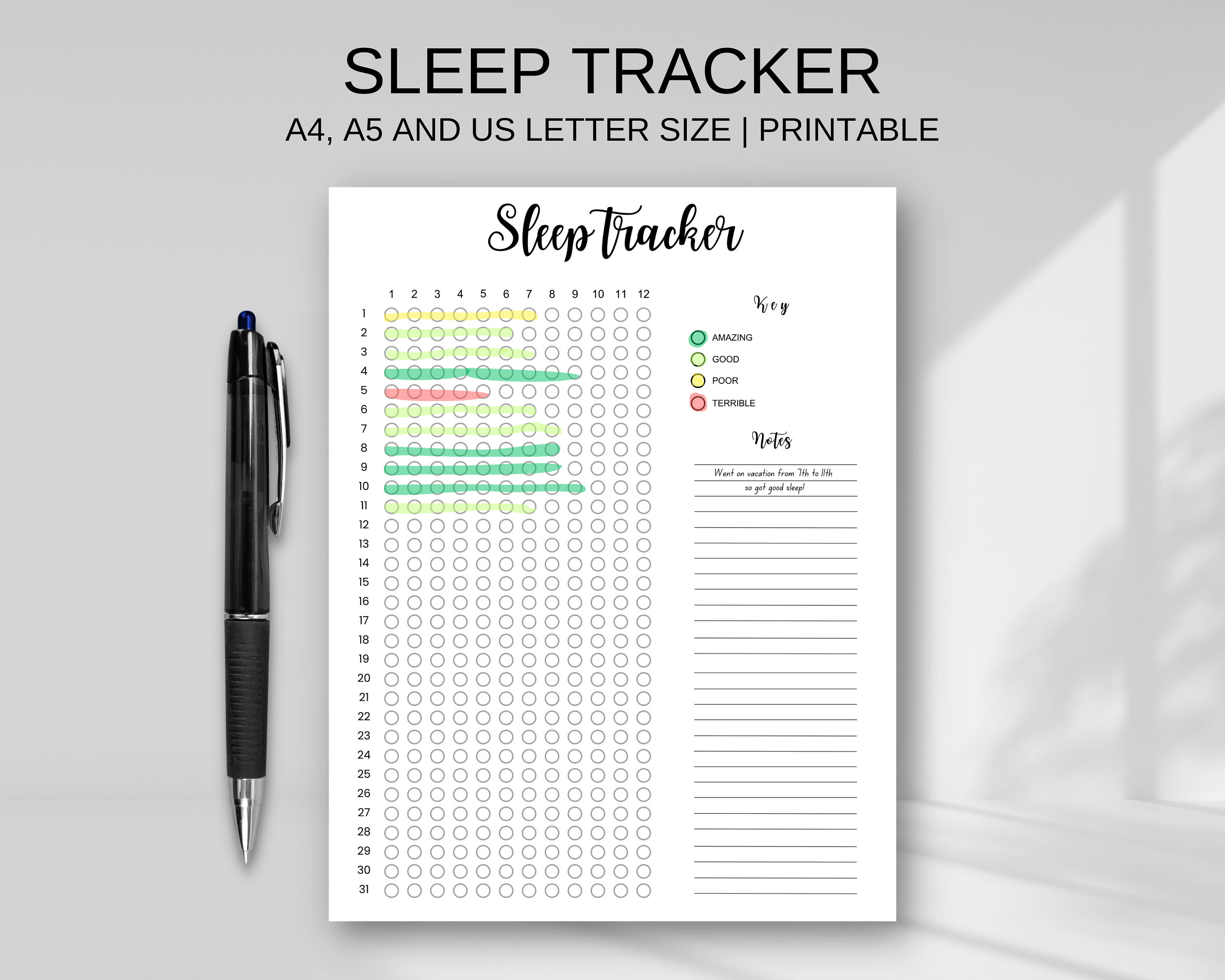 Printable Sleep Tracker Chart Log Sleep Hours Monthly Sleep Log PDF ...