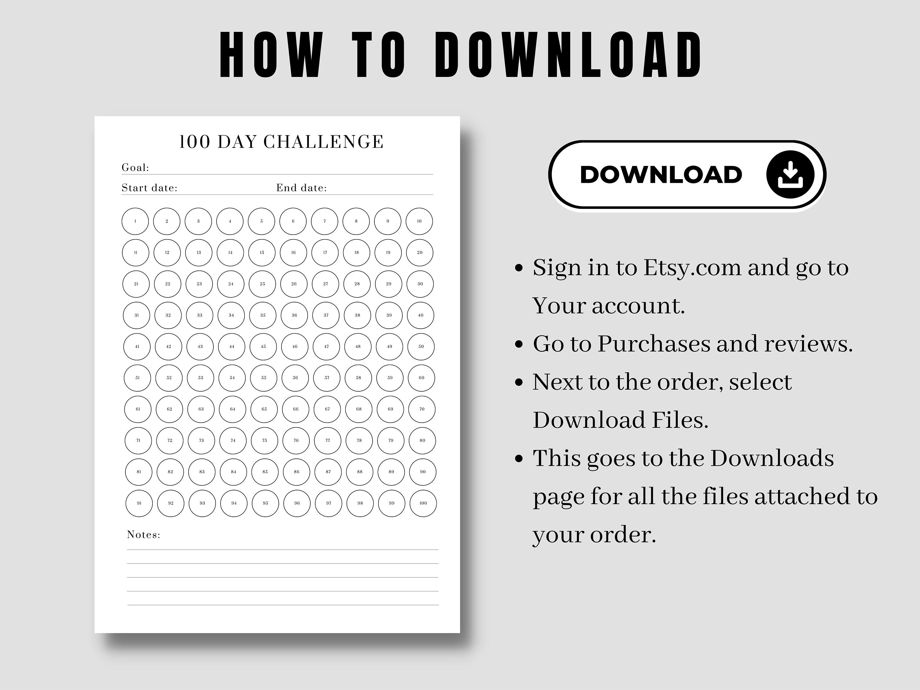100 Day Challenge Tracker | Printable | Editable PDF | Digital Download ...