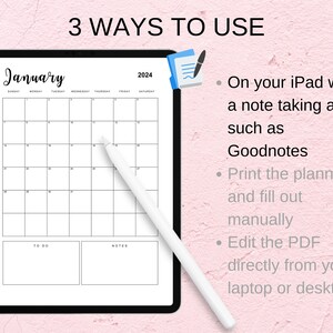 2024 Monthly Planner Printable | Minimalist Black and White Calendar ...