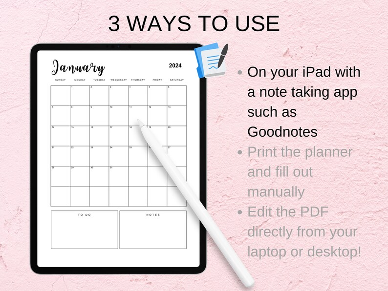 2024 Monthly Planner Printable | Minimalist Black and White Calendar ...