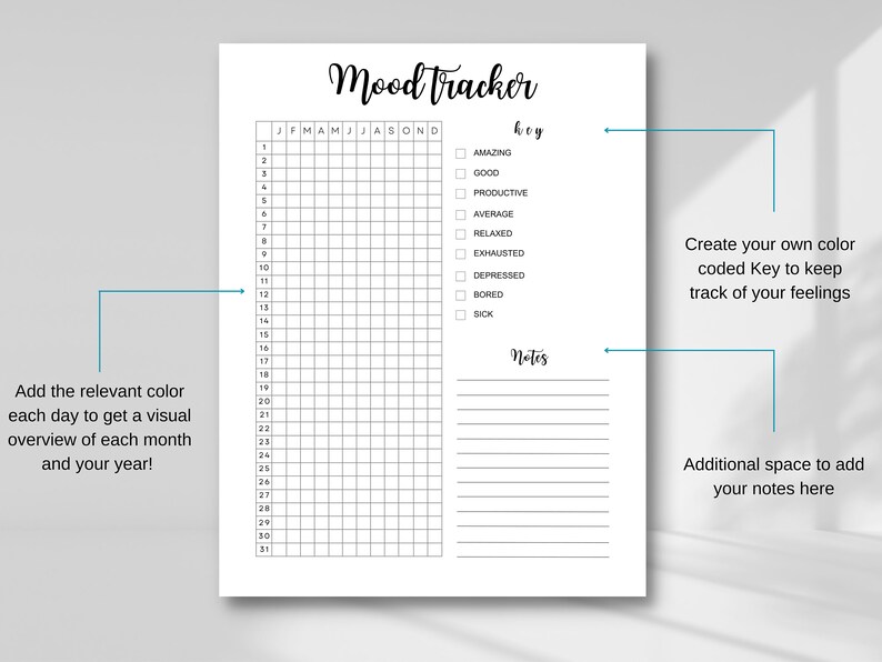 Digital Mood Tracker PDF | Printable Yearly Mood in Pixels | Feelings ...