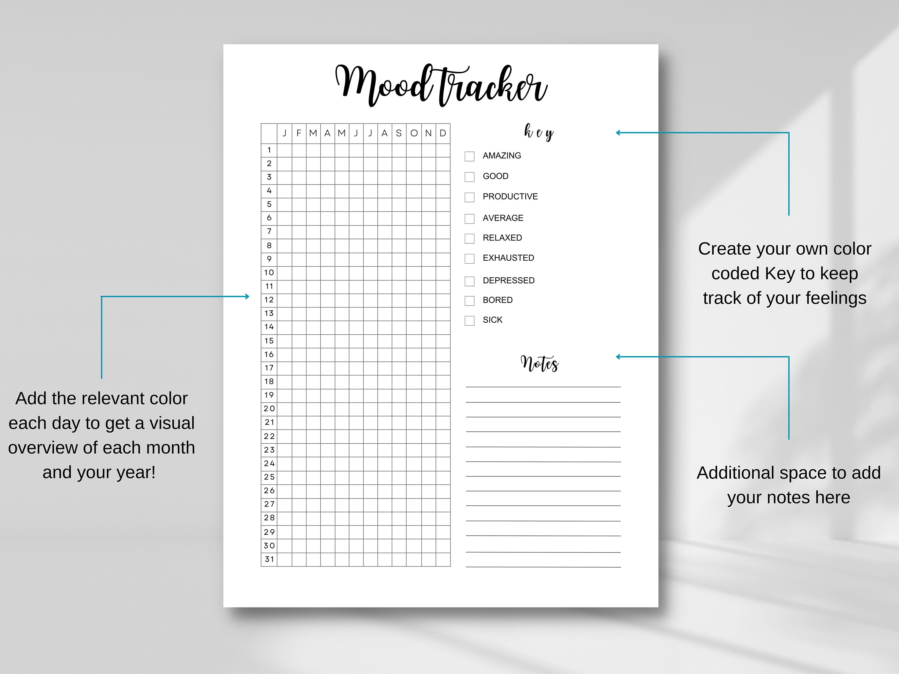 Digital Mood Tracker PDF | Printable Yearly Mood in Pixels | Feelings ...
