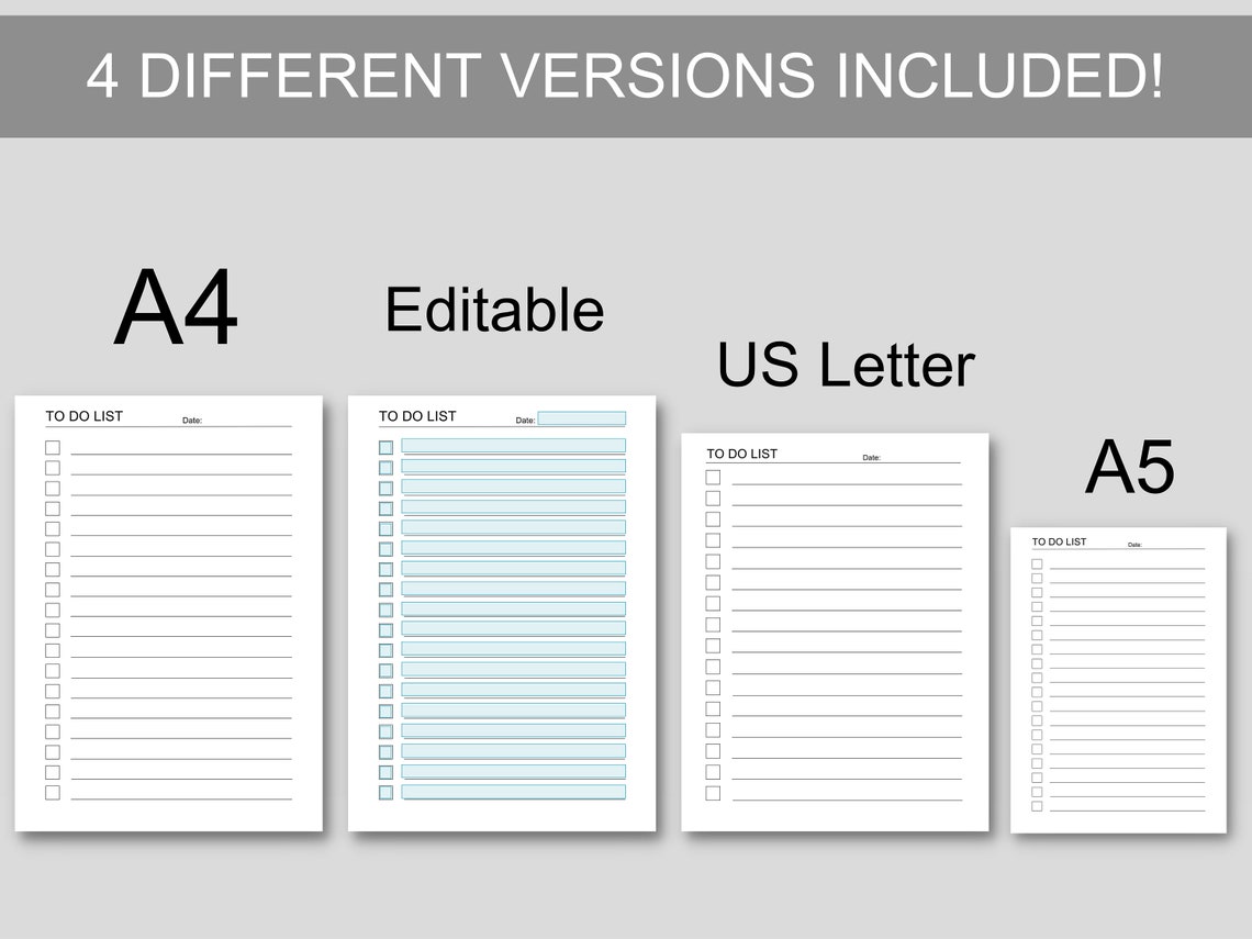 Minimal To-do List Printable PDF A4, A5, Editable, US Letter Digital ...