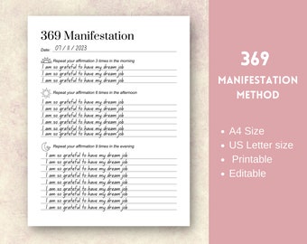 Digital 369 Manifestation Journal Insert | Printable PDF for Law of ...