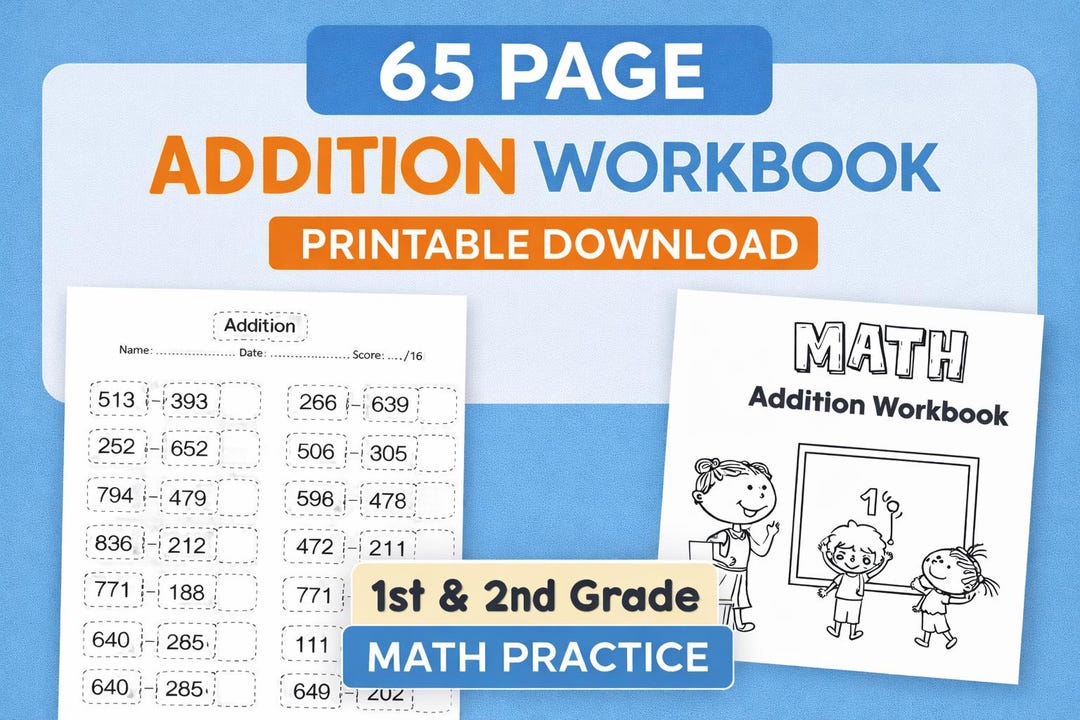 1st & 2nd Grade Addition Workbook | 65 Math Practice Pages (PDF ...