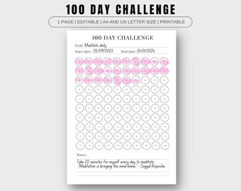 Printable 100 Day Challenge | Goal Setting | Planner Insert | Progress ...