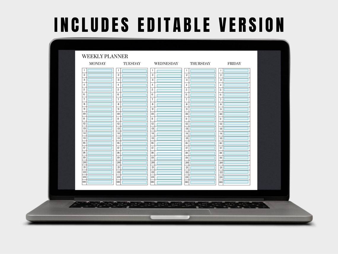 24 Hour Weekly Schedule Printable PDF 5 Day Week at a Glance - Etsy