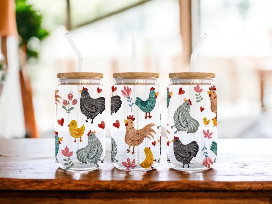 Chicken Glass Cup, Chicken Gifts, Gift for Her, Frosted Libby Cup ...