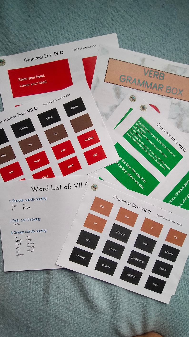 Complete Cards for Montessori Grammar Boxes - Etsy