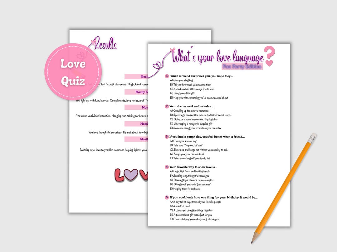 Love Language Quiz Printable | Girls Night Party Game | Bachelorette or ...