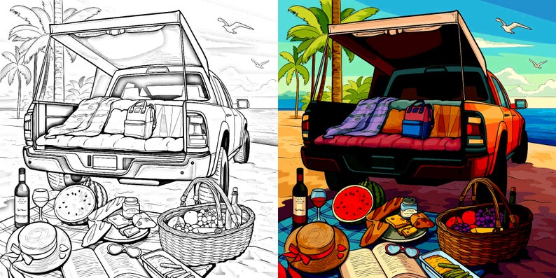 Beaches and Palm Trees for a Relaxing Life, Camping and Travel Coloring ...