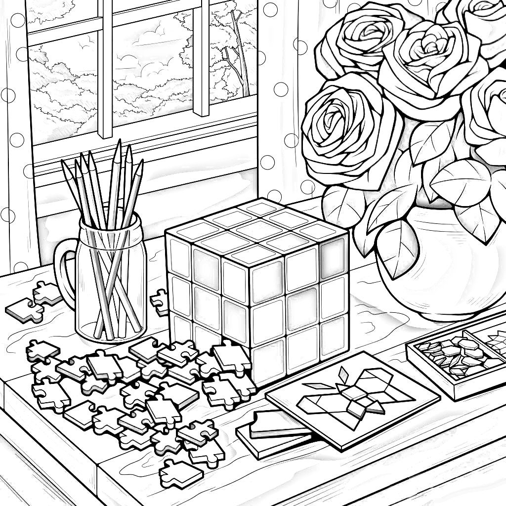 Rubik Cube, Flowers, Stationery and Colors | Relaxing Hobby Coloring ...