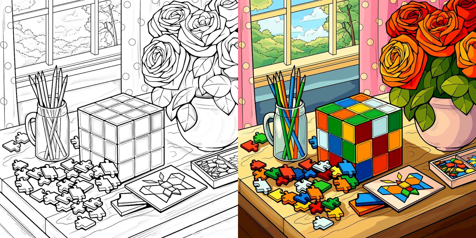 Rubik Cube, Flowers, Stationery and Colors | Relaxing Hobby Coloring ...