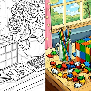 Rubik Cube, Flowers, Stationery and Colors | Relaxing Hobby Coloring ...