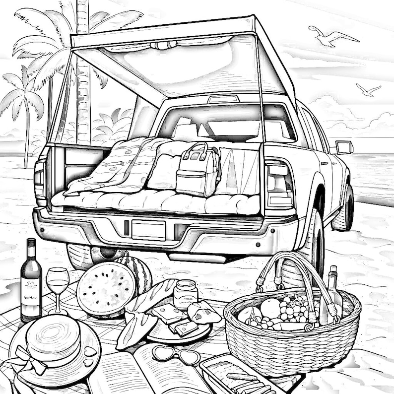 Beaches and Palm Trees for a Relaxing Life, Camping and Travel Coloring ...