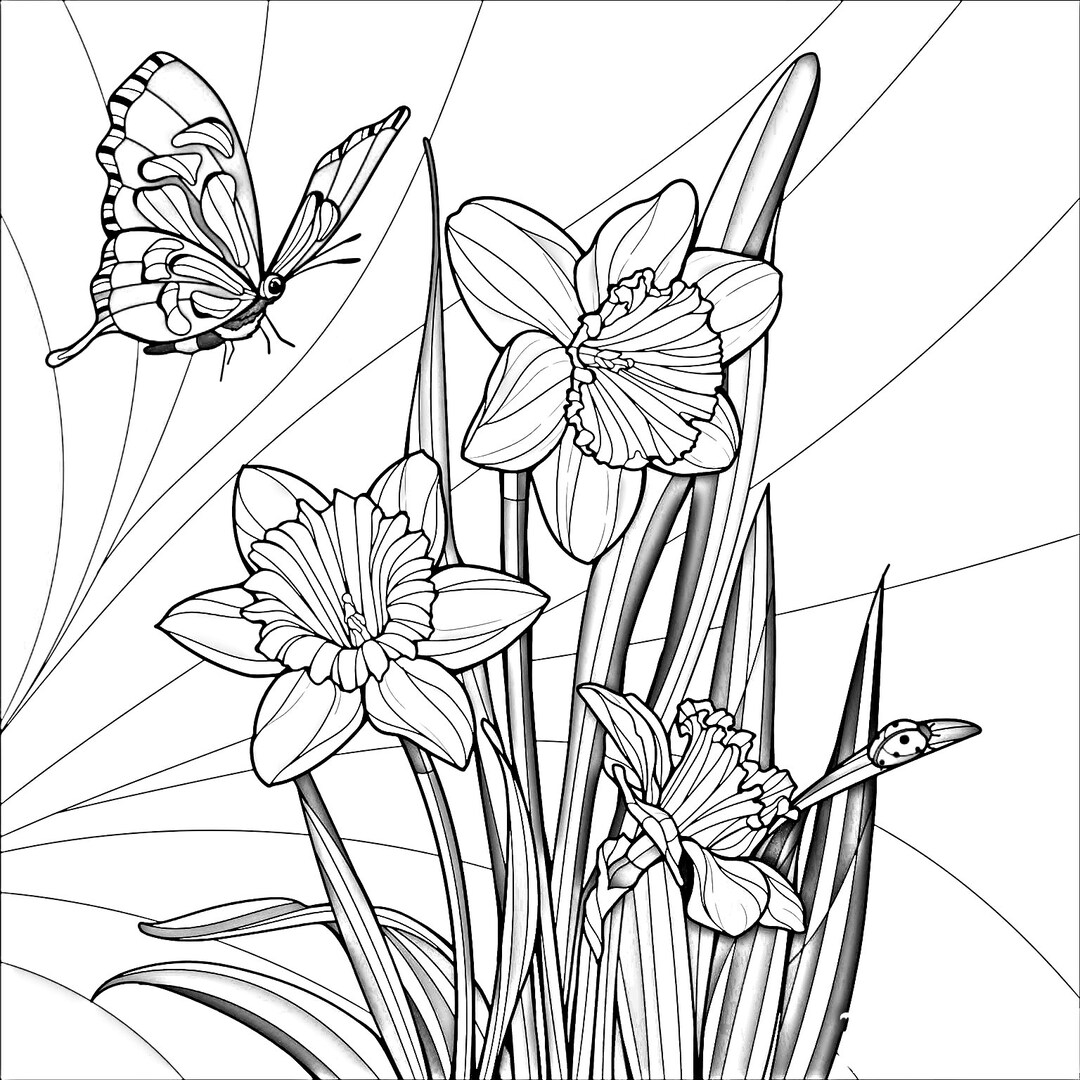 Spring Day Art, Flowers and Butterfly, Nature Coloring Pages for Kids ...