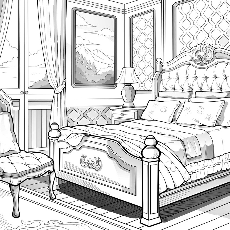 Luxurious Bedroom Art | Architecture | House Interior Coloring Pages ...