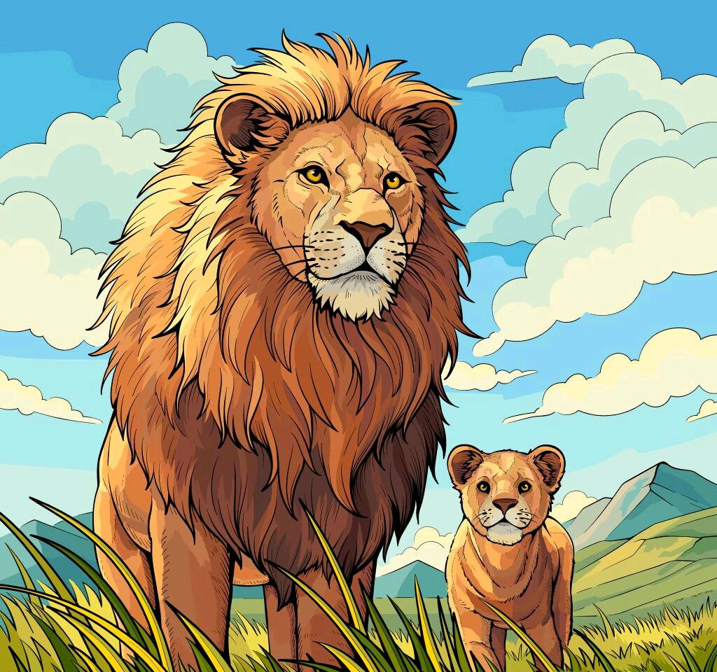 The Jungle King | Lion and Cub | Countryside Art | Animal Coloring ...