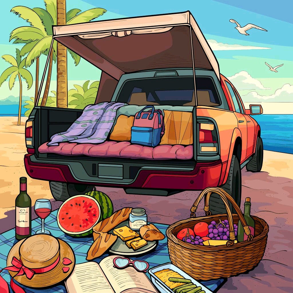 Beaches and Palm Trees for a Relaxing Life, Camping and Travel Coloring ...