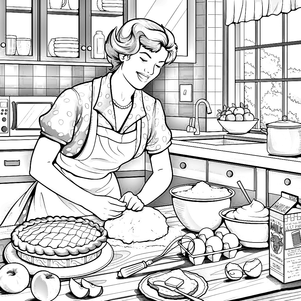 Food Coloring Pages for Kids and Adults | Women Baking Cake | Pastry ...