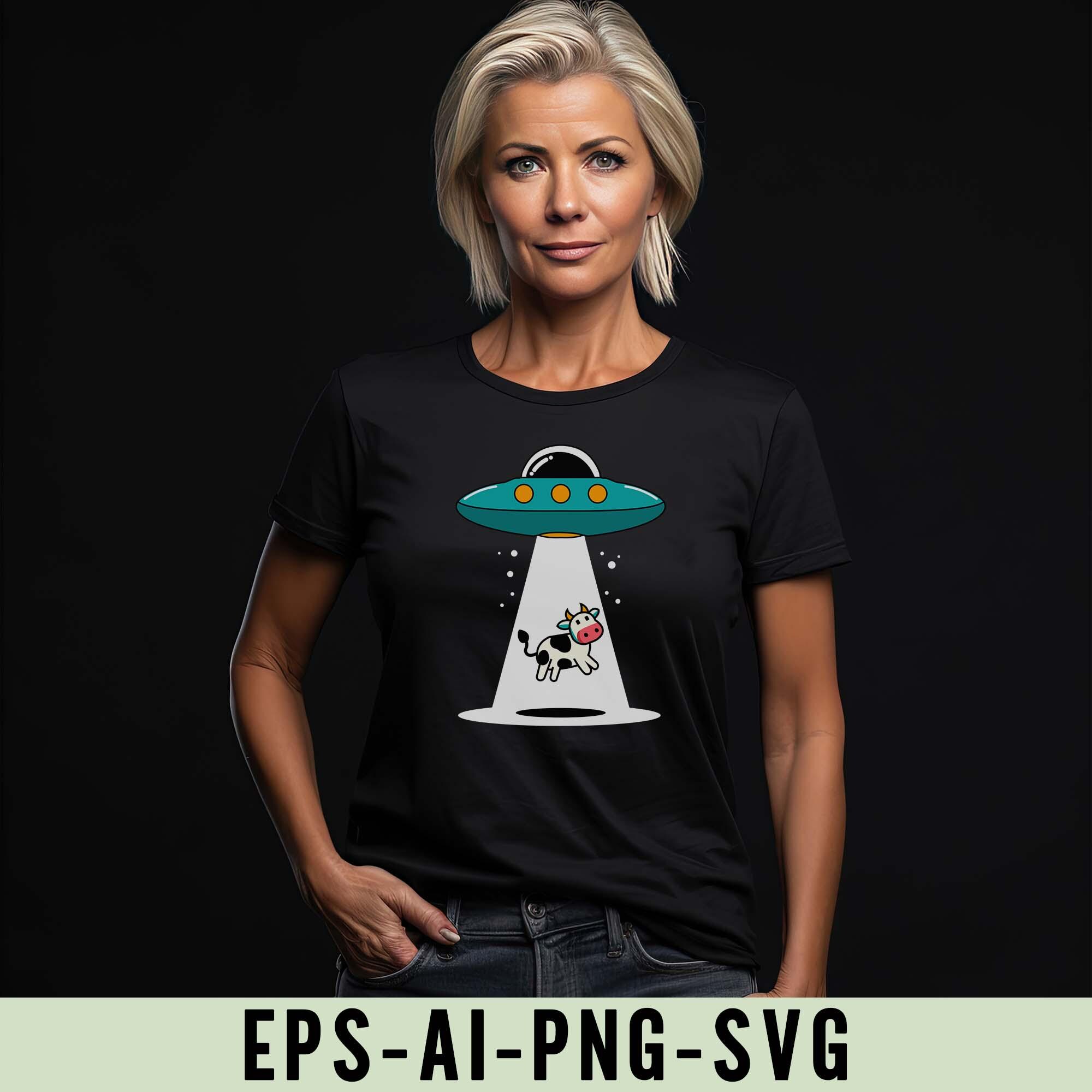 UFO Cow Abduction Shirt Design, Funny Graphic Alien Png Svg, Alien ...