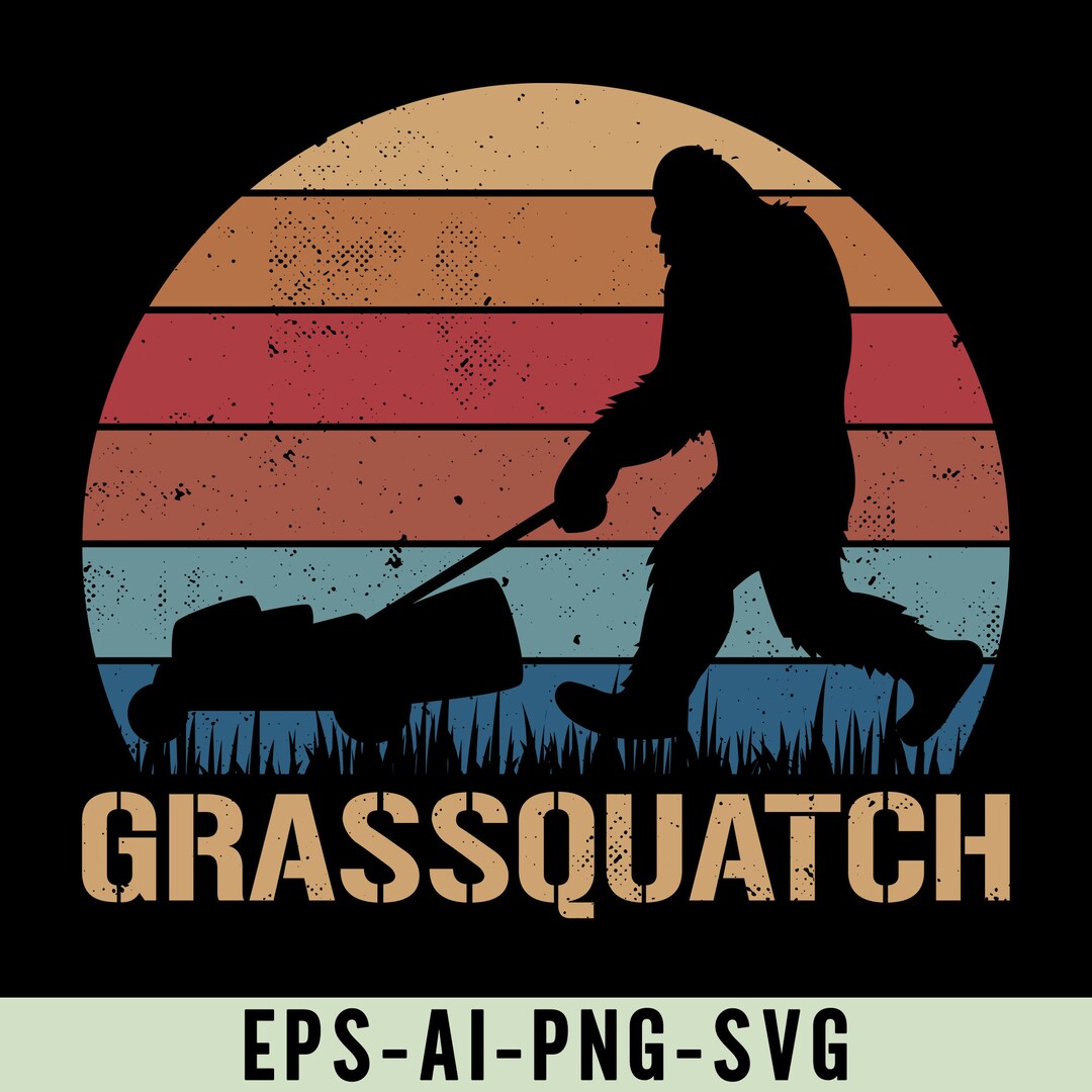 Grassquatch Png Svg, Funny Bigfoot Lawn Mowing Retro Sasquatch Shirt ...