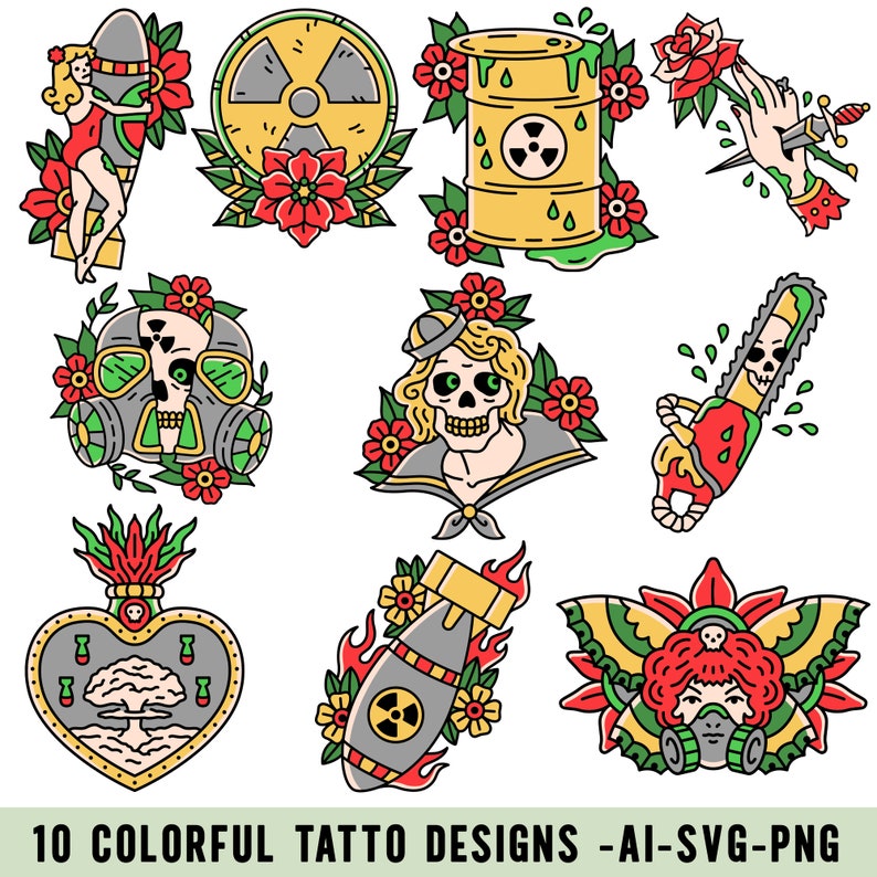 Tattoo SVG Pack Nuclear, Biohazard, Skulls, Toxic Barrel Edgy Vector ...