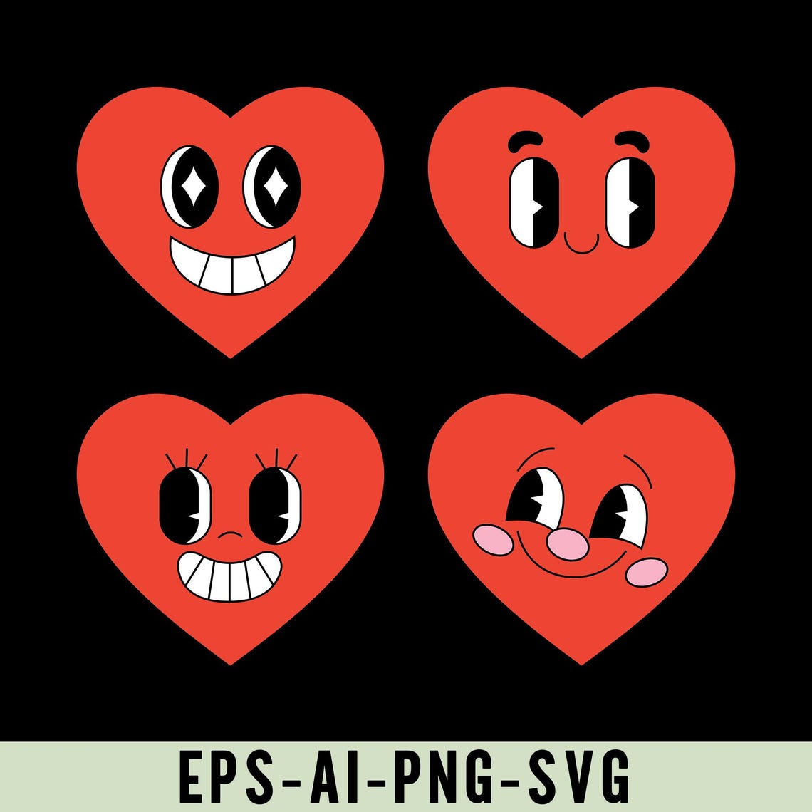 Heart Faces Cartoon Svg Png, Valentine's Day Shirt Design, Cute Retro ...