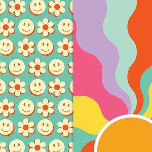 Retro Groovy Digital Papers, 70s Background, Hippy Pattern, Vintage ...