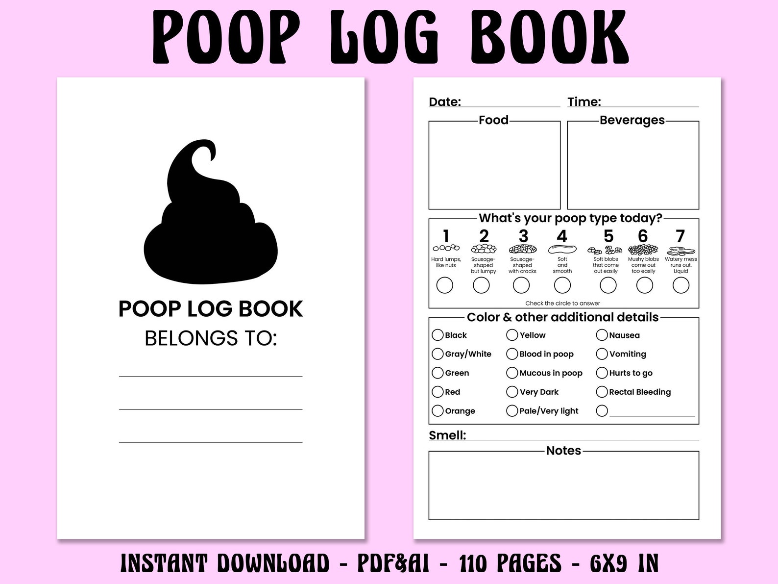 Poop Log Book, Poop Tracker, Bristol Stool Chart, Stool Journal, Bowel ...