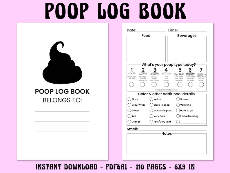Poop Log Book, Poop Tracker, Bristol Stool Chart, Stool Journal, Bowel ...