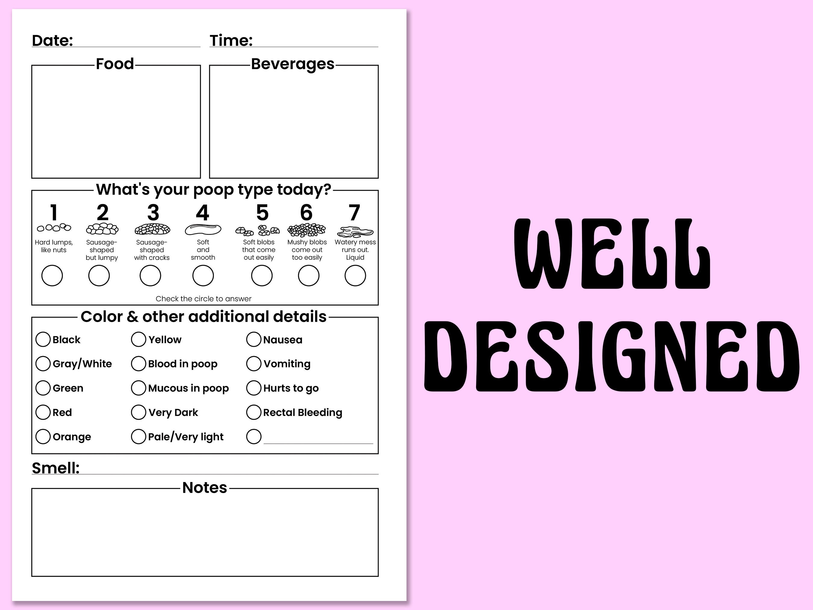 Poop Log Book, Poop Tracker, Bristol Stool Chart, Stool Journal, Bowel ...