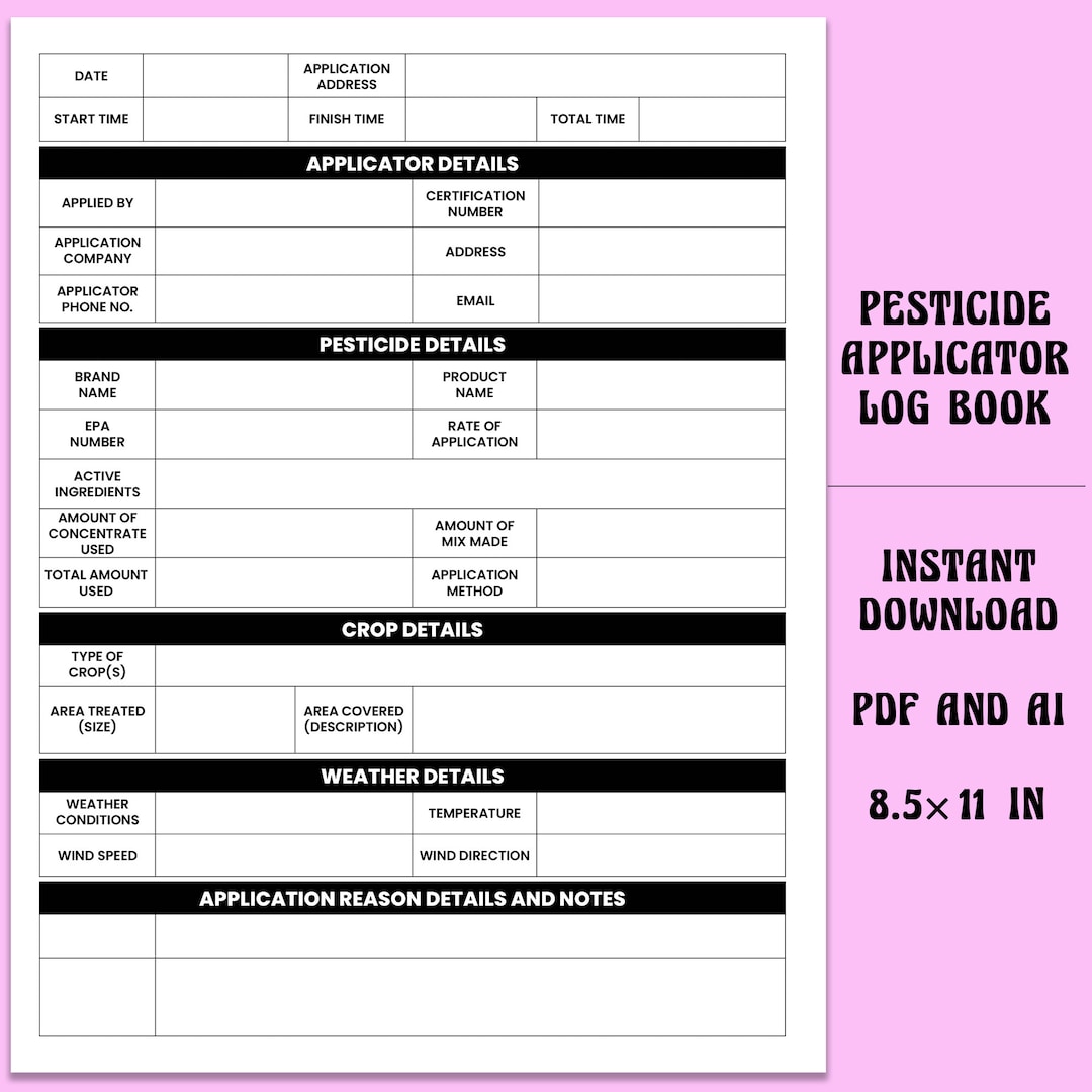 Pesticide Applicator Log Book, Track Your Pesticide Applications Easily ...