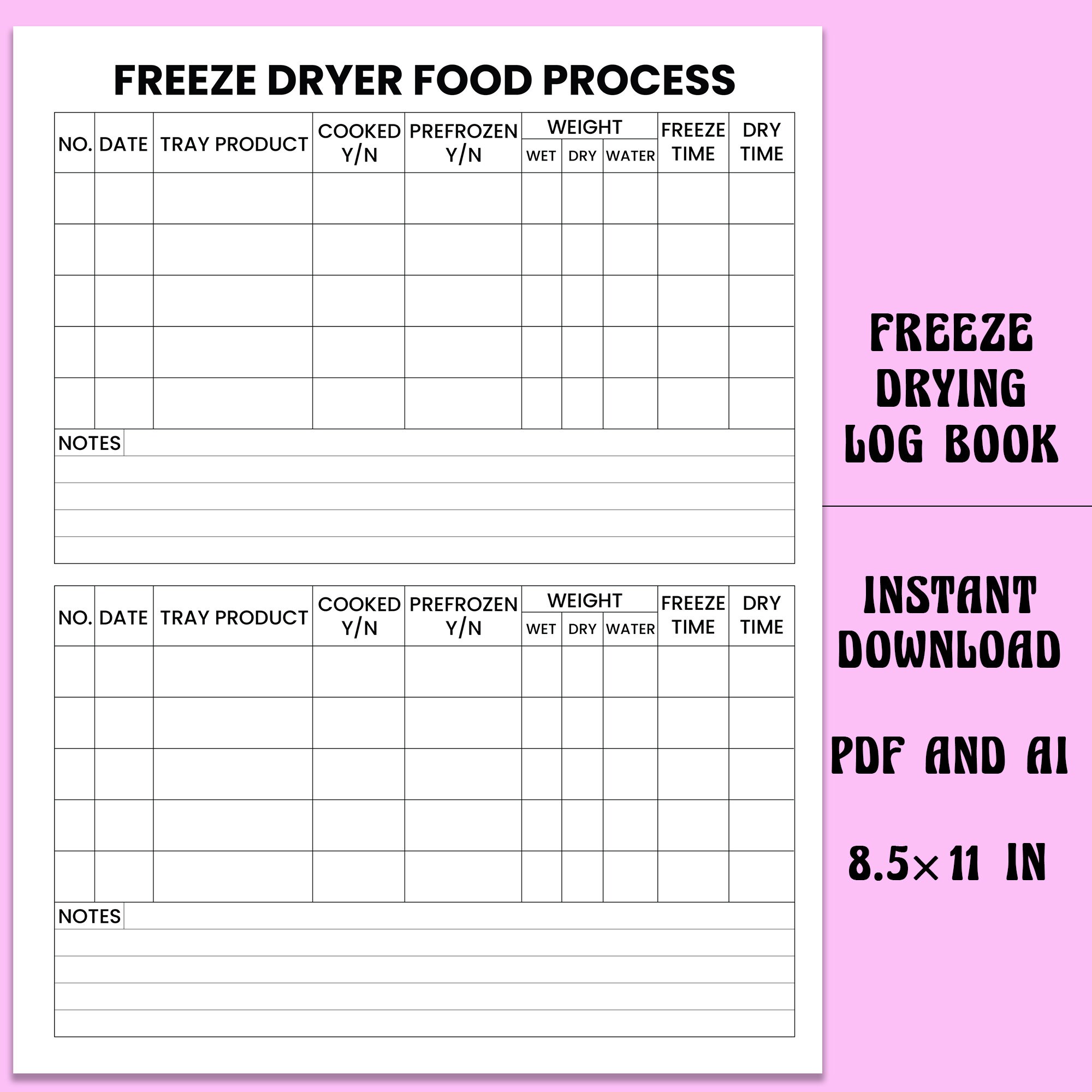 Freeze Drying Log Book, Kdp Interior - Etsy