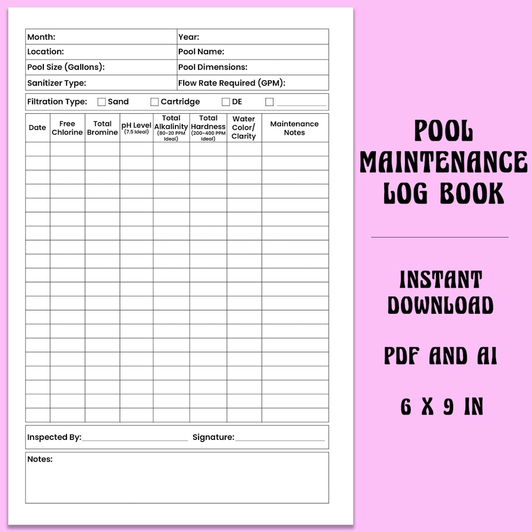 Pool Maintenance Log Book, Swimming Pool, Pool Maintenance, Track and ...